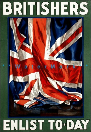 Britishers Enlist Today 1917 WWI UK Recruitment Vintage Poster Print ...