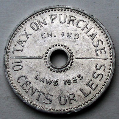 US, STATE OF WASHINGTON 10 CENTS 1935 TAX Token 22.6mm 1.4g Aluminium ...