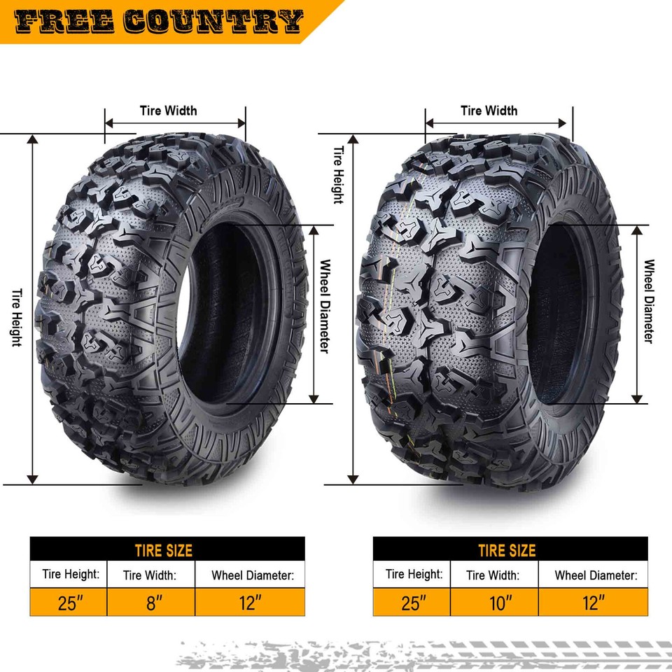 FREE COUNTRY 8PR ATV Tires 25x8-12 25x10-12 F 05-20 kawasaki BRUTE ...