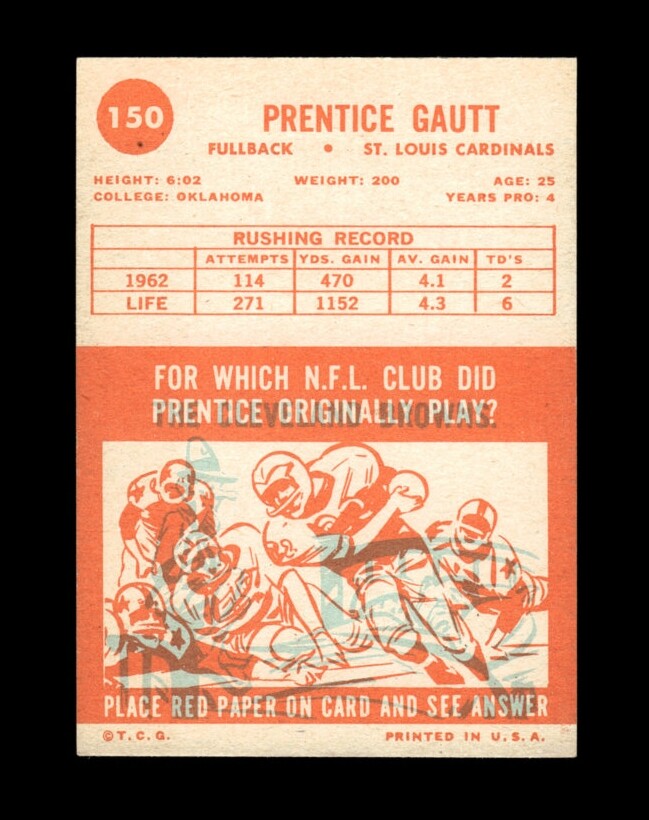 1963 Topps Set-Break #150 Prentice Gautt EX-EXMINT *GMCARDS* | eBay