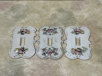 (3) Arnart Japan Light Switch Cover Plate Porcelain Floral Vintage 7310 ...