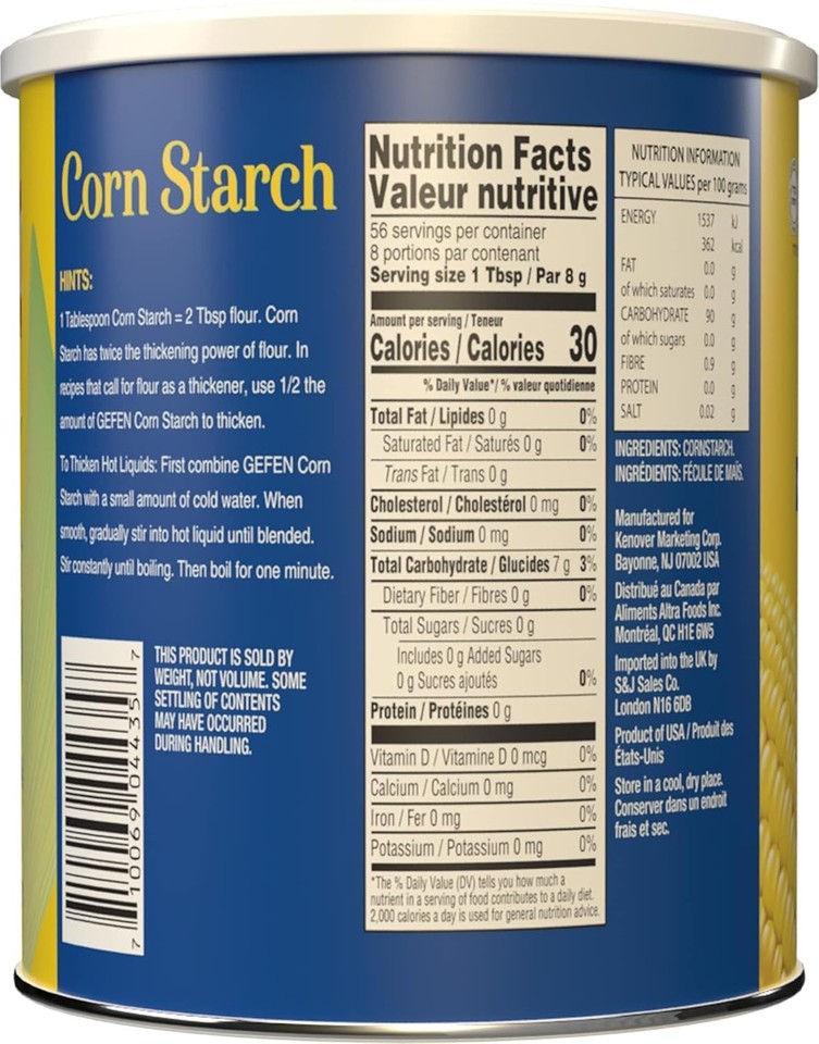 Corn Starch 100% Pure, 16oz, Resealable Lid, 2 Pack, Total 2 Lbs Gluten ...