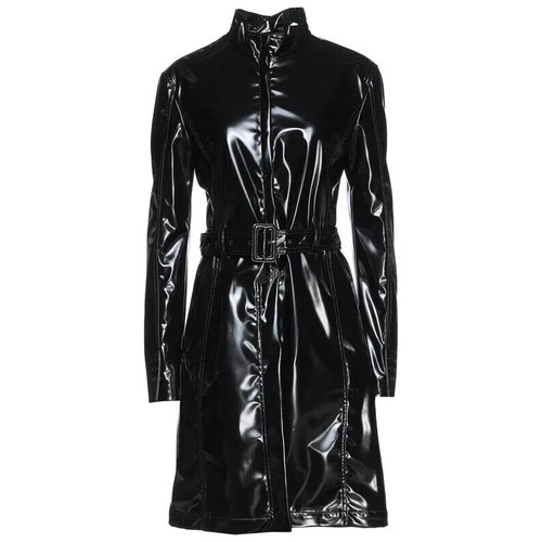 Women Black Slicker PVC Vinyl Rain Long Coat Raincoat Waterproof Gothic ...