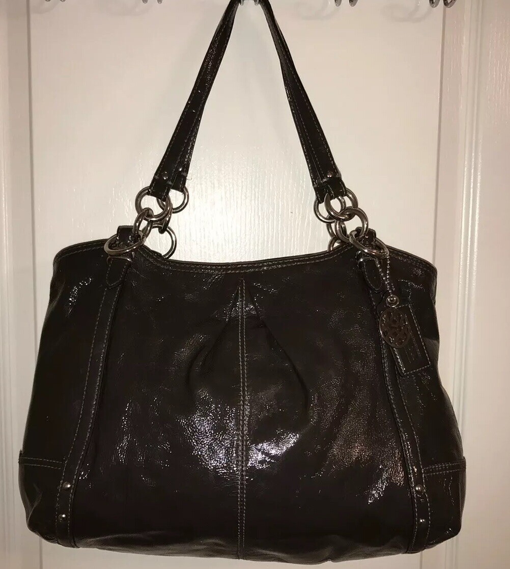 Coach Graphite Gray Patent Leather Shoulder Bag Handb… - Gem