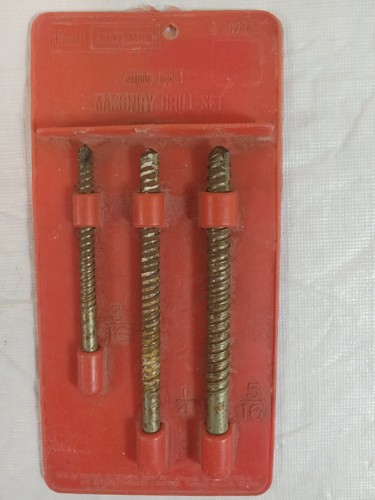Vintage Sears Craftsman 967344 Masonry Drill Bit Set Carbide Tipped 3PC ...