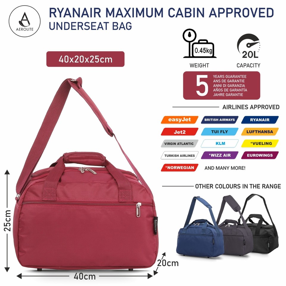 Ryanair Cabin Bag 40x25x20 Maximum Size Carry on Hand Luggage Underseat ...