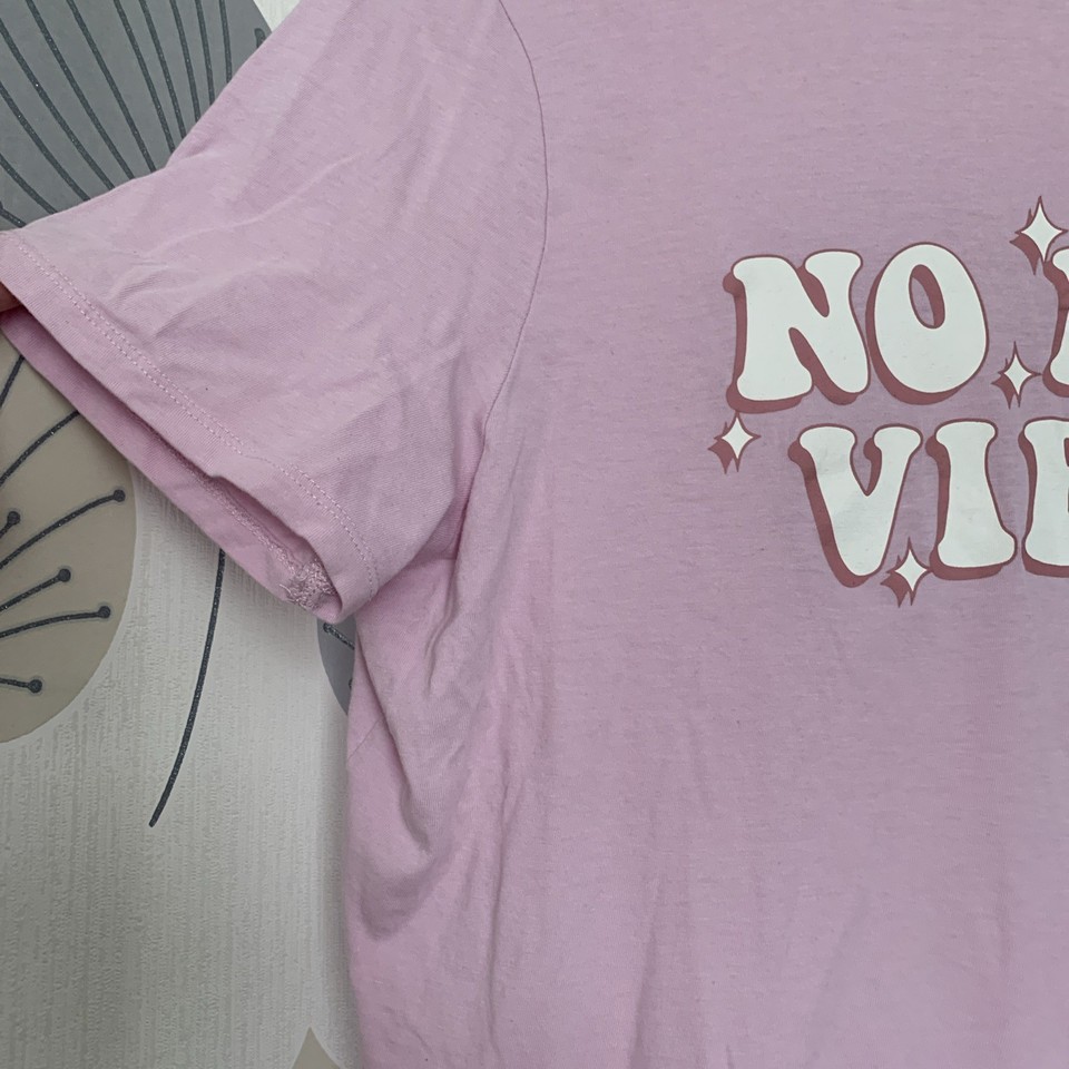 Ladies Pink “No Bad Vibes” T-shirt By Primark Size M Relaxed Fit | eBay UK