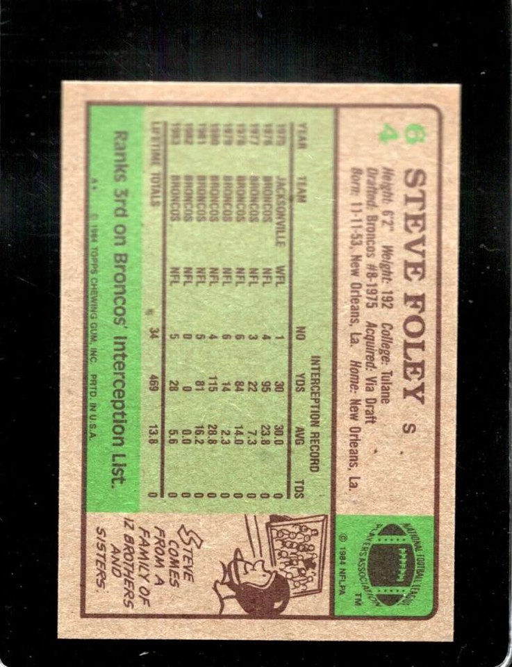 1984 Topps #64 Steve Foley Denver Broncos | eBay