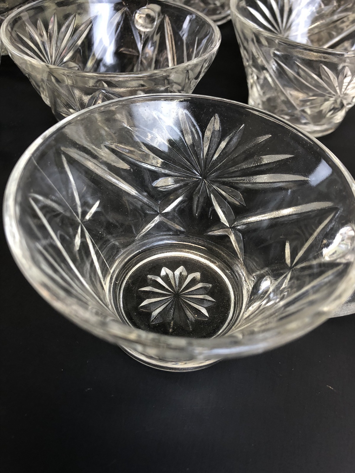 Early American Prescut pattern, vintage pressed glass punch bowl & cups ...