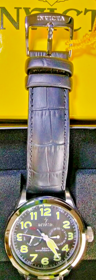 Invicta Vintage Men Watch SS Case Day Date Quartz Luminous Leather ...