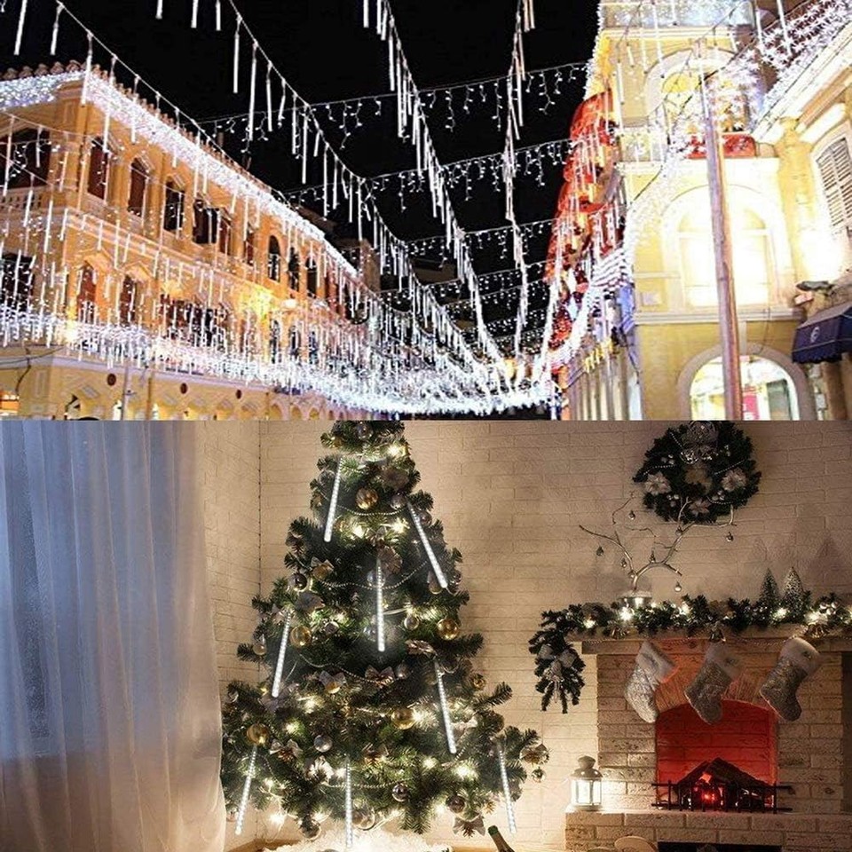 Christmas Icicle Lights Outdoor – 192 LED Falling Rain Waterfall Lights ...