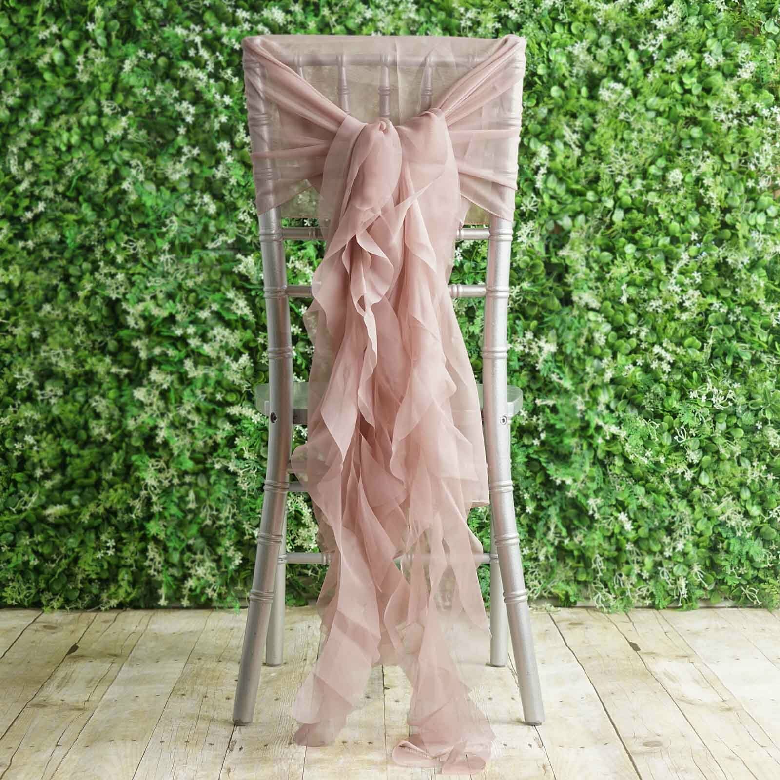 Dusty Rose Premium Curly Chiffon CHAIRS Covers Cap SASHES Bows Ties ...