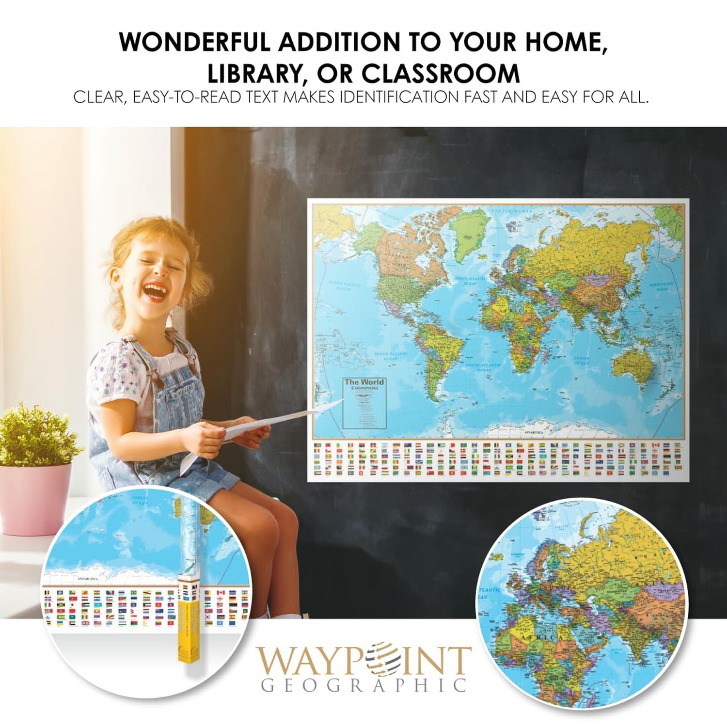 Waypoint Geographic Blue Ocean Series World Wall Map, Laminated World ...