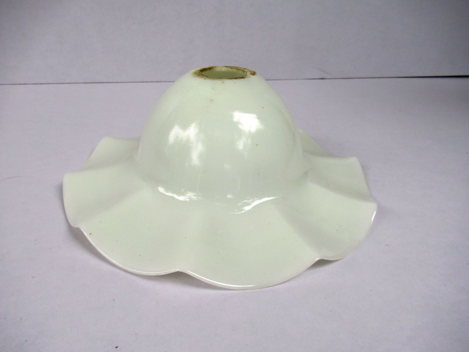 Antique Electric Lamp Shade Bulb Milky Glass Fluted Edge Lighting ...