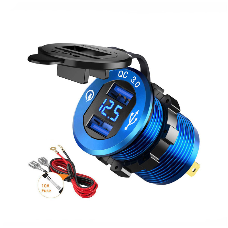 12-24V LED Dual QC3.0 USB Fast Charger Socket Power Outlet Motorcycle ...