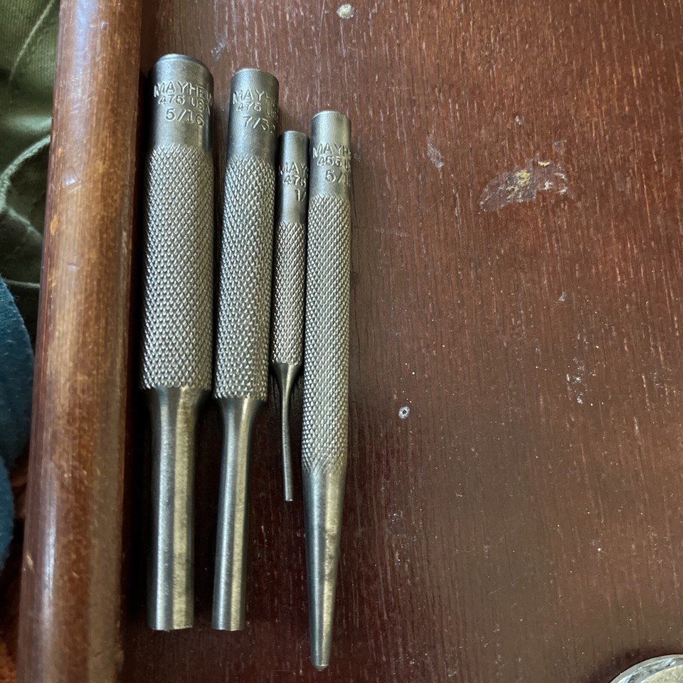 4- Mayhew Punch Set (3)475 Pin Punch Set 5/16, 7/32, 1/16 & 1 # 465 5/ ...