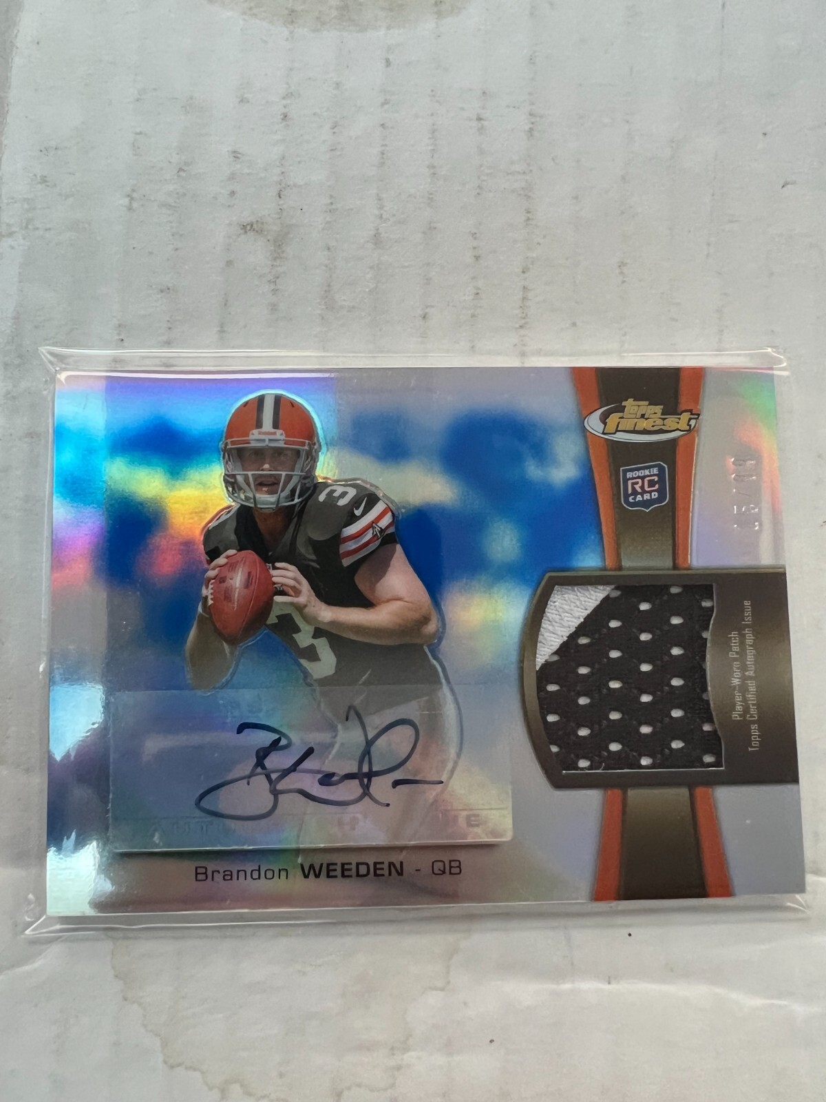 Brandon Weeden 2012 Finest Rookie Patch Auto Card #RAP-BW Serial #15/99 ...