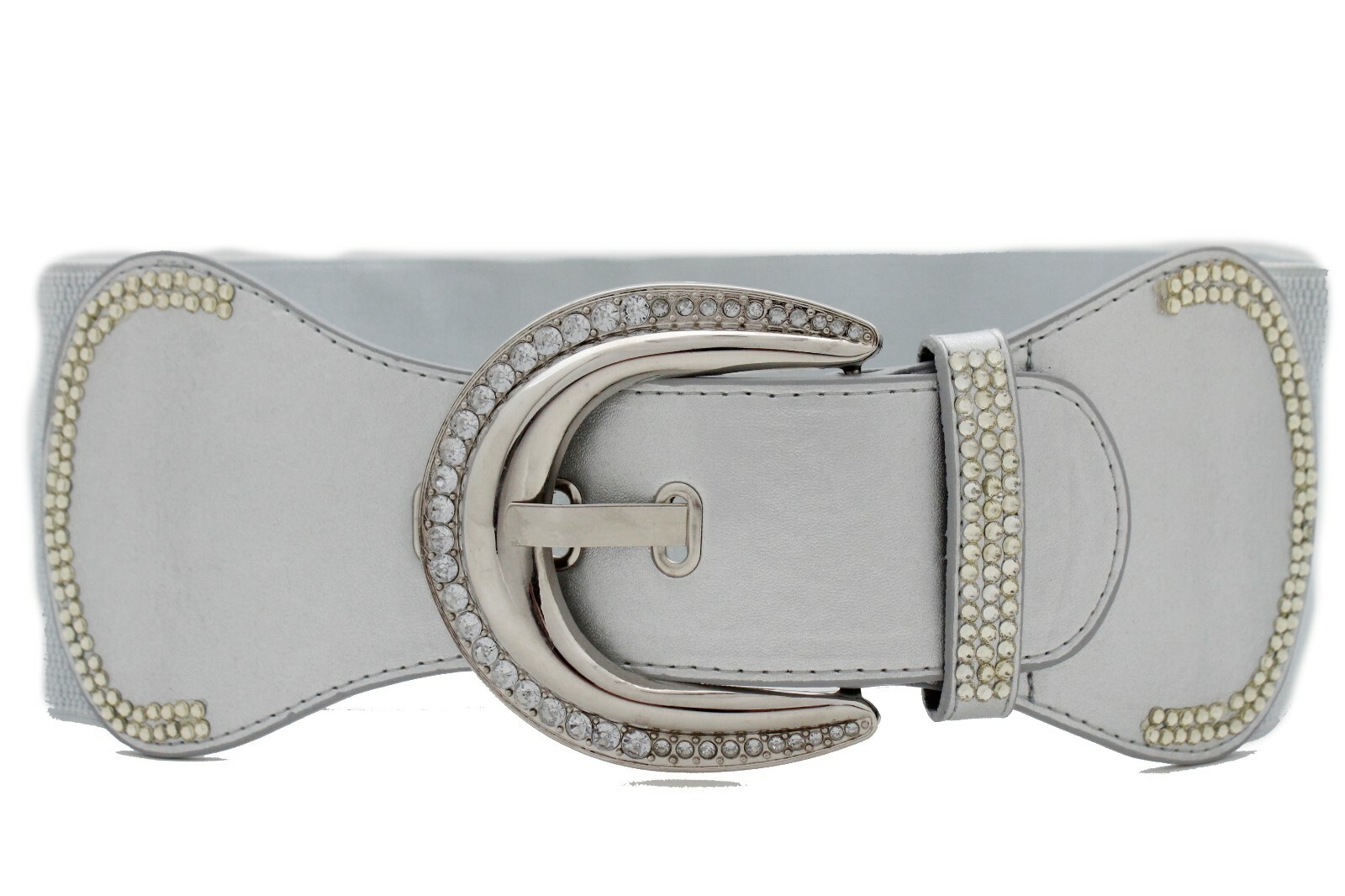 Women Silver Elastic Waistband Fashion Bulky Wide Belt Big Buckle Hip ...