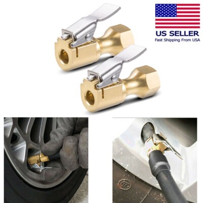 2Pcs Tire Inflatable Straight Brass Open Flow Air Chuck Lock-On Clip 1/ ...