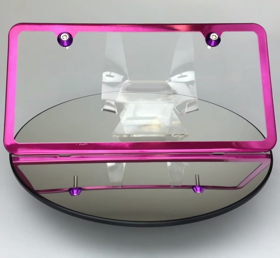 New Slim Hot Pink License Plate Frame 2 Holes w/ Aluminum Circle Type ...