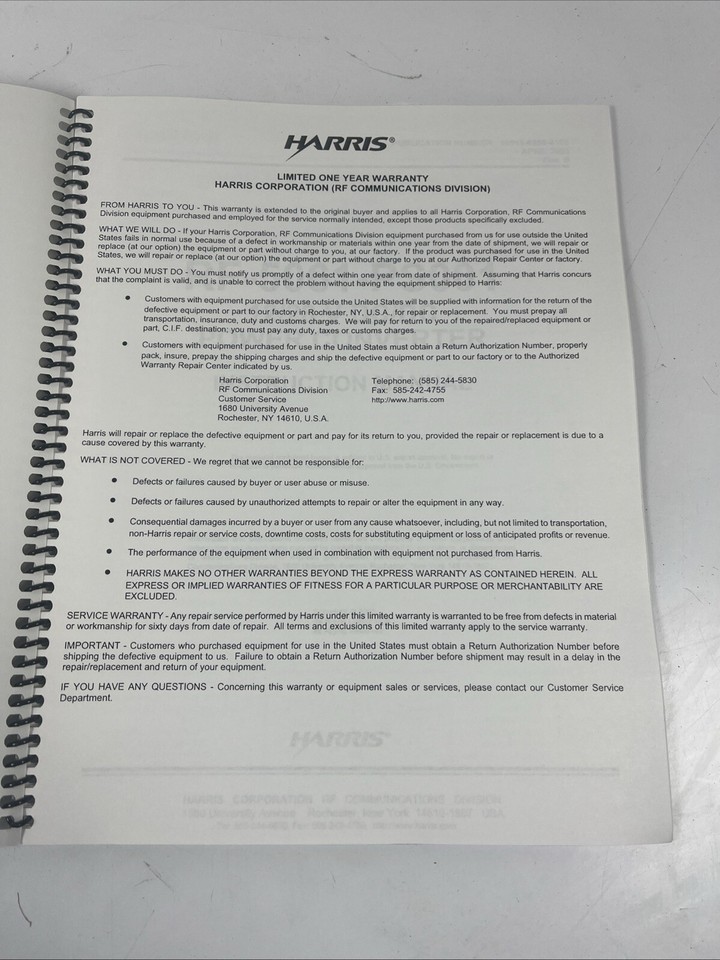 Harris RF-5061 ps001 12/28 V DC/DC Power Converter Instruction Manual ...