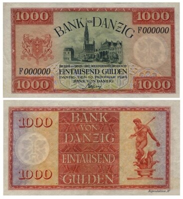 1000 Gulden, Danziger Banknote, Tausend Gulden, 1924, Reproduktion | eBay
