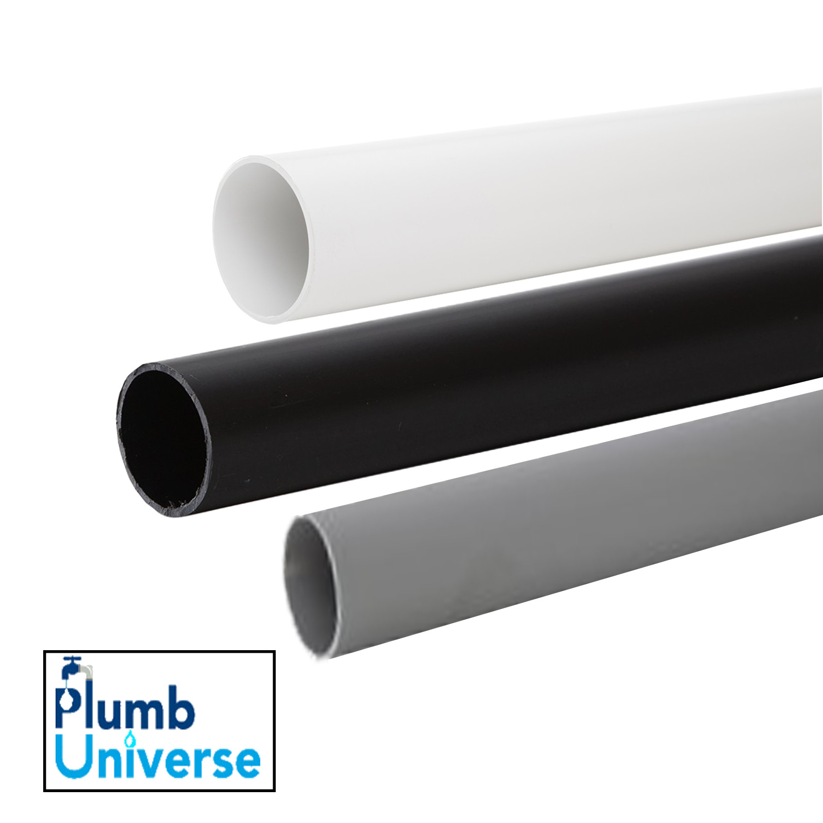 32mm, 40mm Pushfit Waste Pipe 1 Metre Length Plastic Black White Grey ...