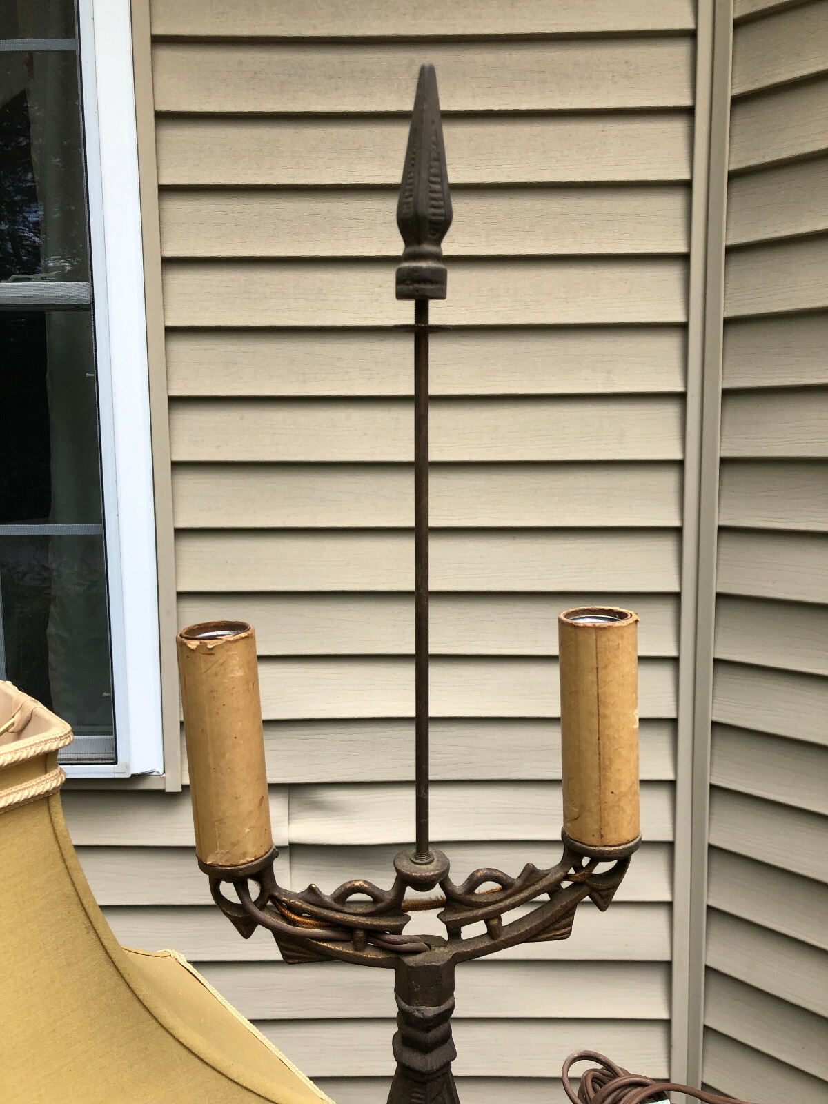 Antique Cast Iron Dual Socket Candelabra Electric Lamp w/ Chelsea House Shade | eBay