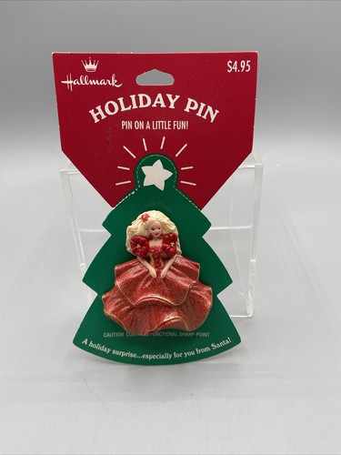 1995 New Hallmark Holiday Barbie Lapel Pin Christmas Red Dress ...