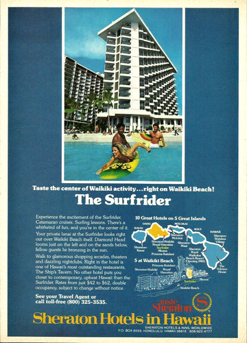 1980 Sheraton Hotel Hawaii The Surfrider Waikiki Beach Travel vintage ...