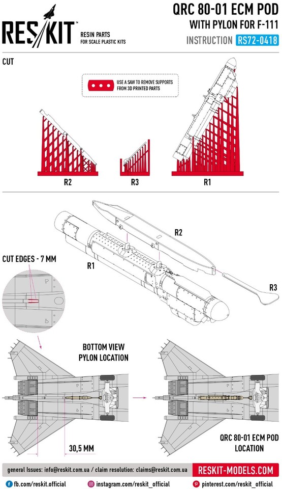 QRC 80-01 ECM pod with pylon for F-111 (3D printing) ResKit RS72-0418 ...