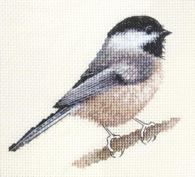 BLACK CAPPED CHICKADEE bird Full counted cross stitch kit FIDO STITCH ...