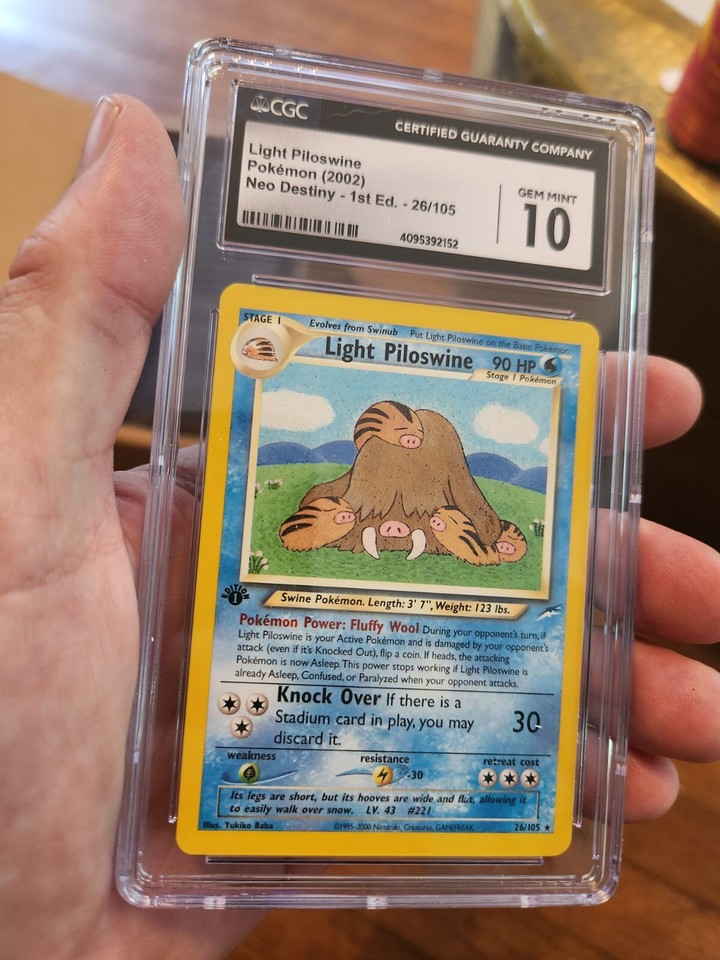 (TOP POP 10) CGC 10 2002 Pokemon Light Piloswine 1st Edition 26/105 Neo ...