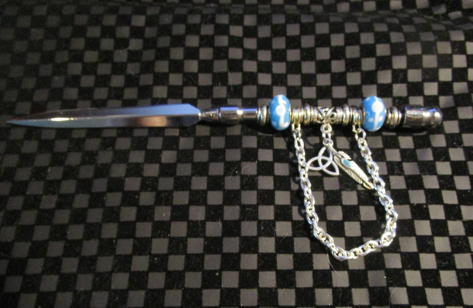 Handcrafted Beaded Ritual Blade - Triquetra & Feather - Wicca - Pagan ...