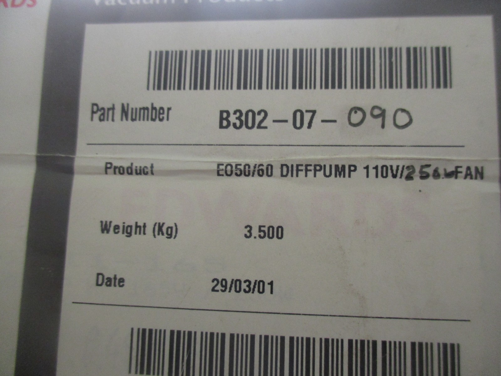 Edwards: B302-07-090 / B30207090 EO50/60 Diffpump Fan. New Old Stock