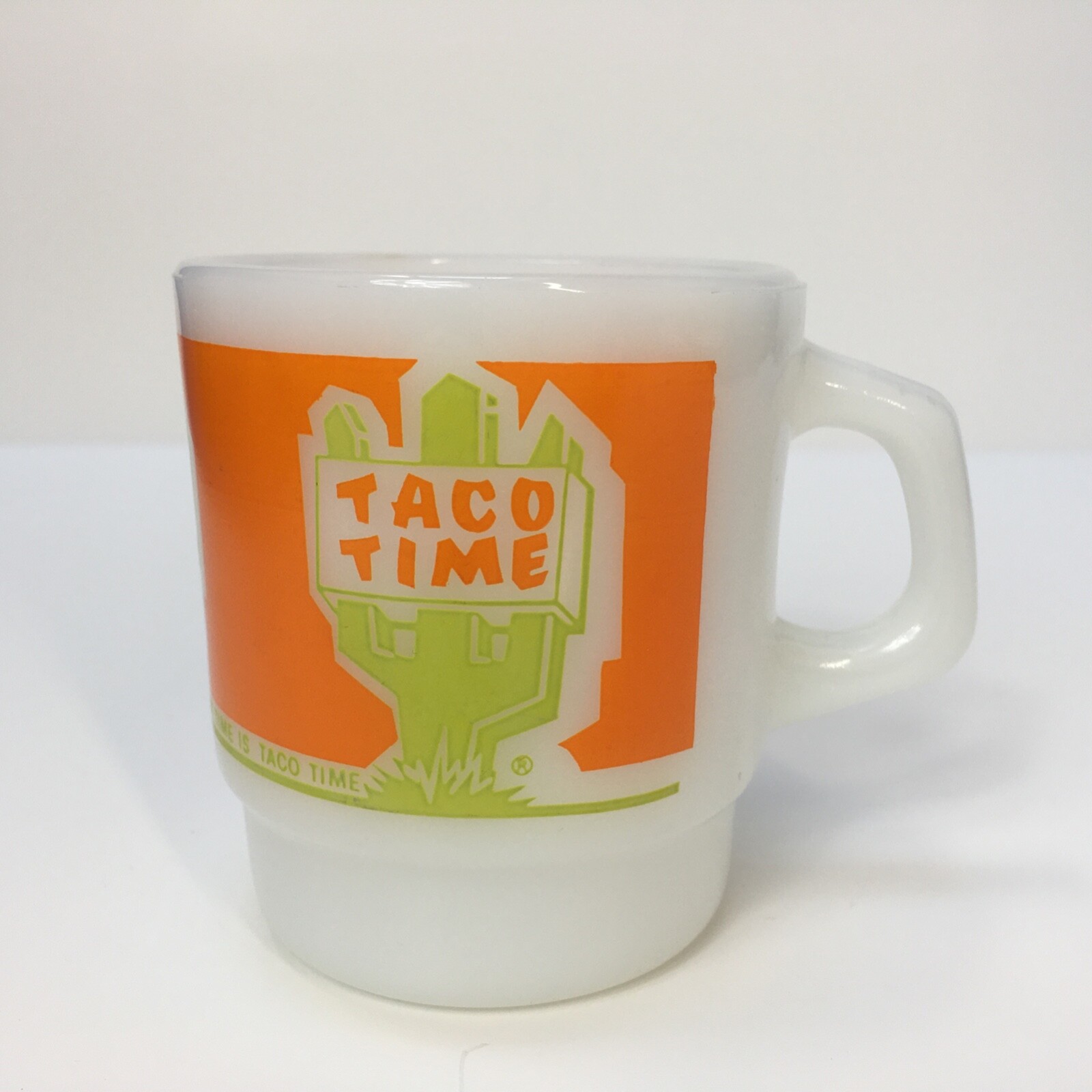 RARE FIRE-KING "ANY TIME IS TACO TIME" ADVERTISING STACKING MUG! | eBay