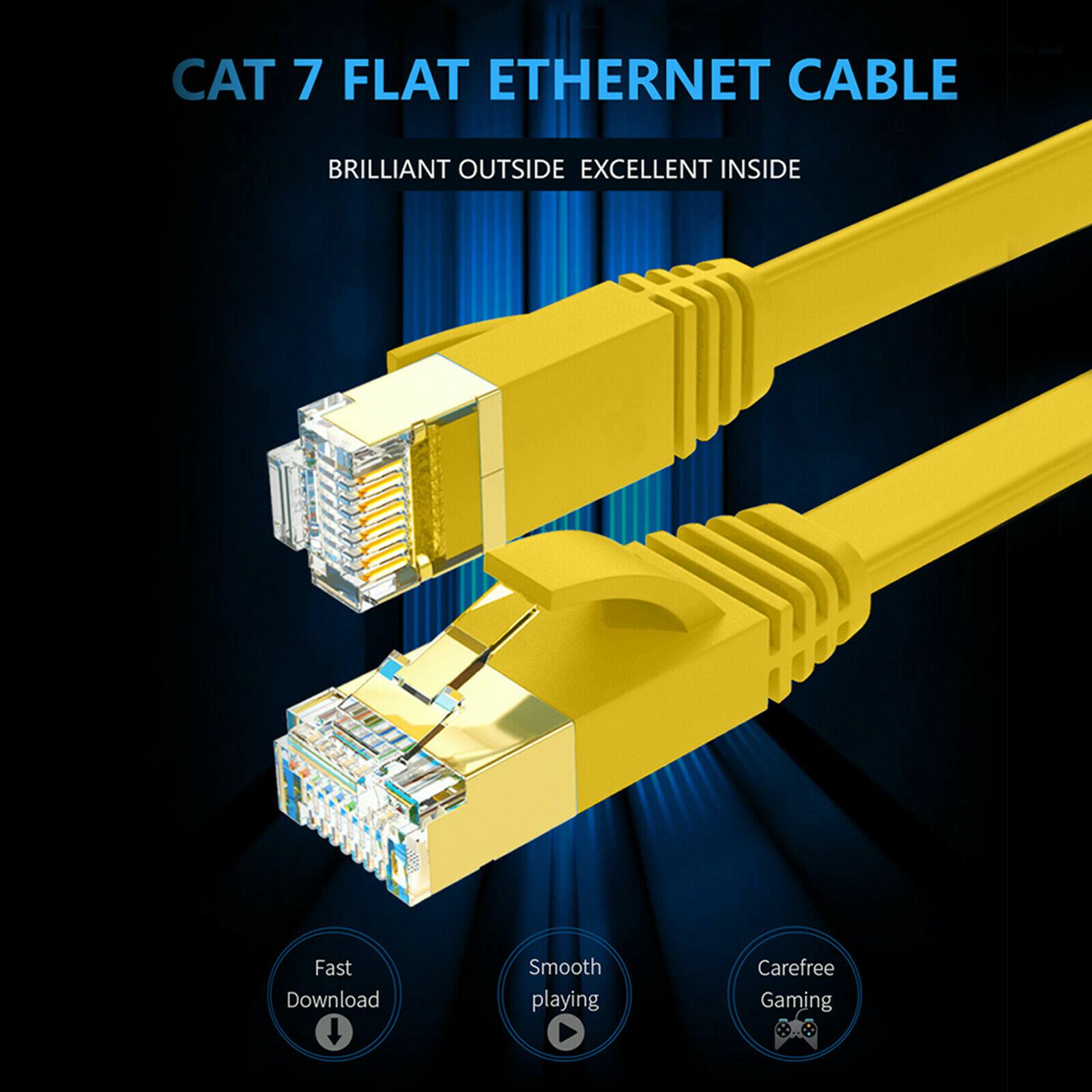 Gold Plated Cat7 RJ45 10Gbps Flat Ultra Thin Ethernet Network PC Patch ...
