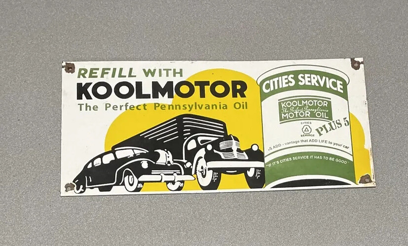 VINTAGE KOOLMOTOR 17” PORCELAIN SIGN CAR GAS OIL TRUCK AUTO | eBay