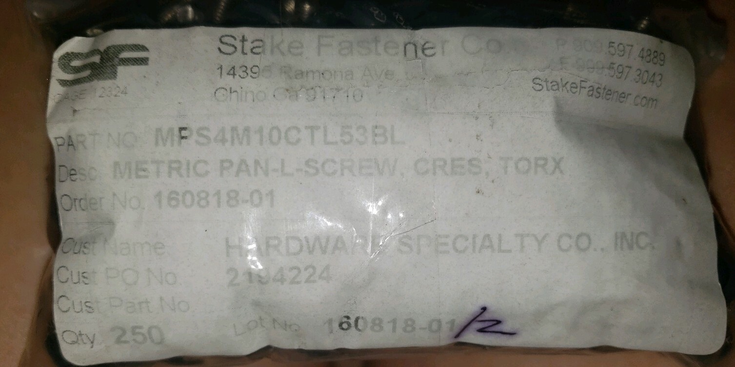 250 Count Stake Fastener Co. Metric Pan L Screws MPS4M10CTL53BL | eBay