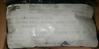 250 Count Stake Fastener Co. Metric Pan L Screws MPS4M10CTL53BL | eBay