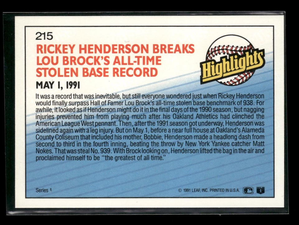 1992 Donruss #215b Rickey Henderson Oakland Athletics | eBay