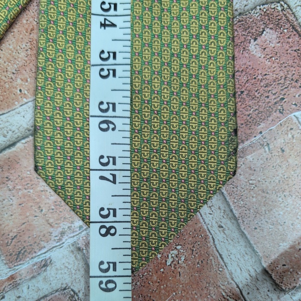 Bvlgari 7 Fold Green Gold Interlock Geometric Pattern 100% Italian Silk ...