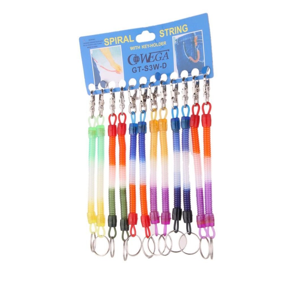 12x Keyring Spiral Plastic Key Chain Stretchy String Key Clip Holder ...