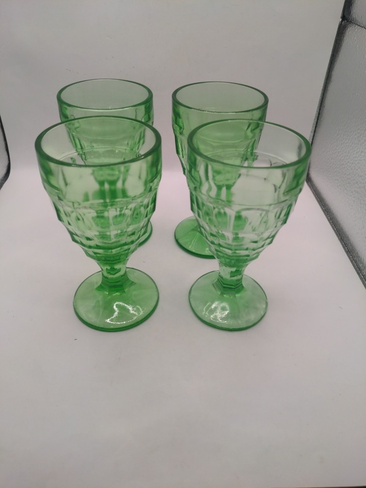 Uranium Glass Lot Of 4 Hazel Atlas Colonial Block Green Glass Block ...