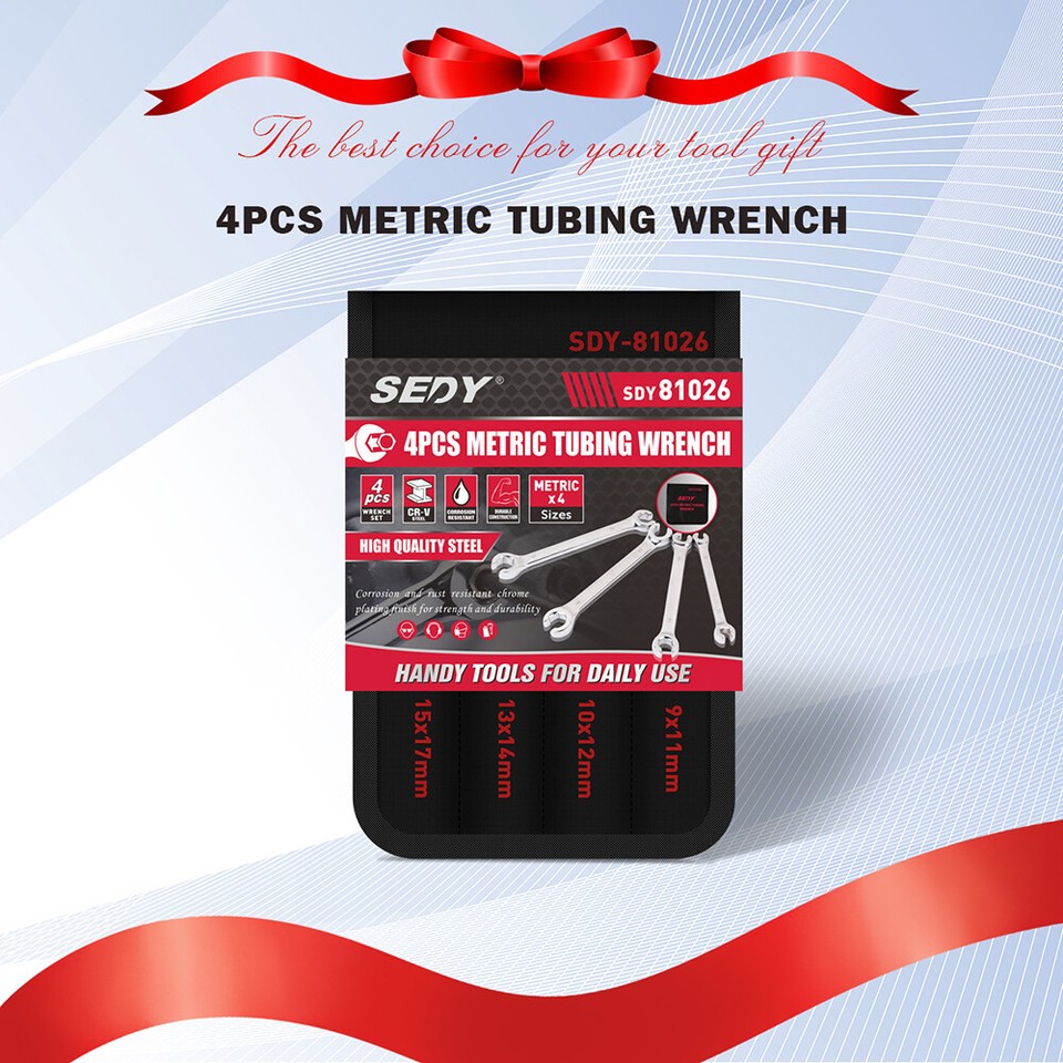 4PC Flare Nut Wrench Fully Polished Metric MM Brake Line Wrenches with ...