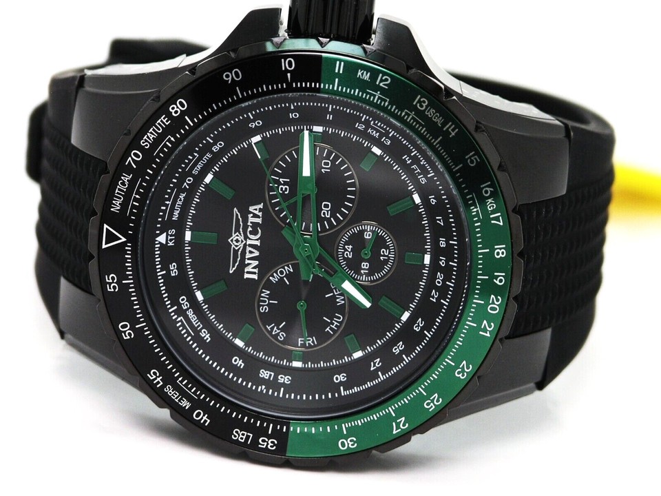 NEW INVICTA 39308 AVIATOR BLACK GREEN MULTI FUNCTION WATCH STEEL ...