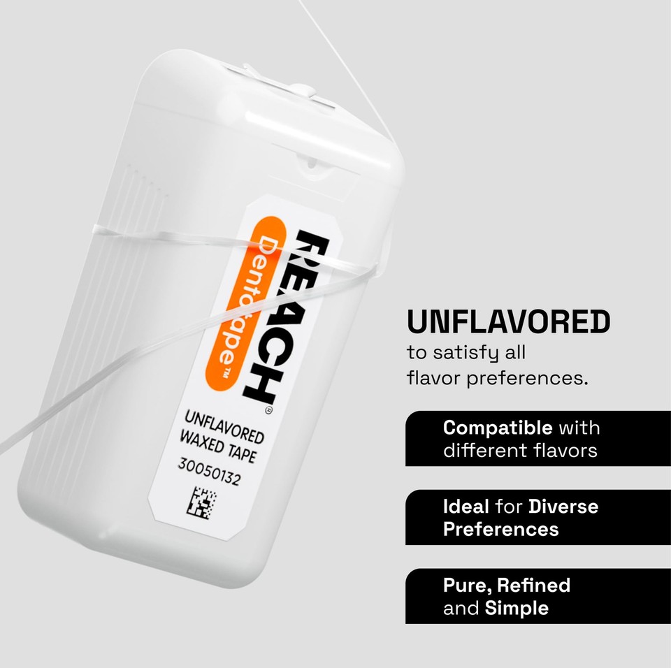 REACH Dentotape Waxed Dental Floss Tape, Unflavored, Extra Wide Floss ...