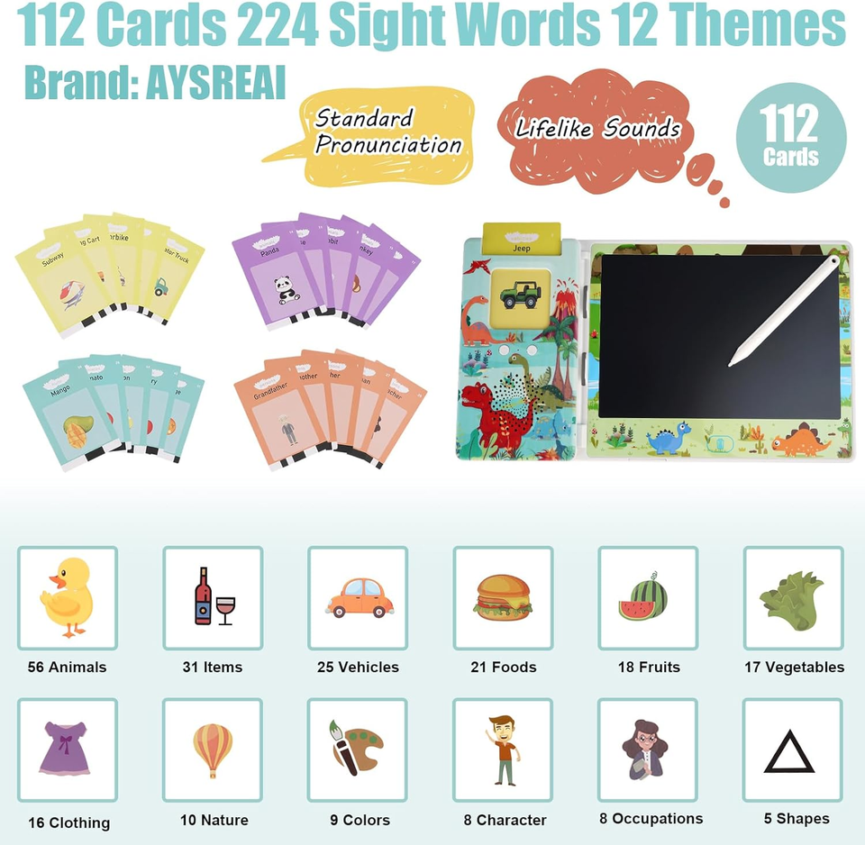 Talking Flash Cards with LCD Writing Tablet, Autism Sensory Toys for ...