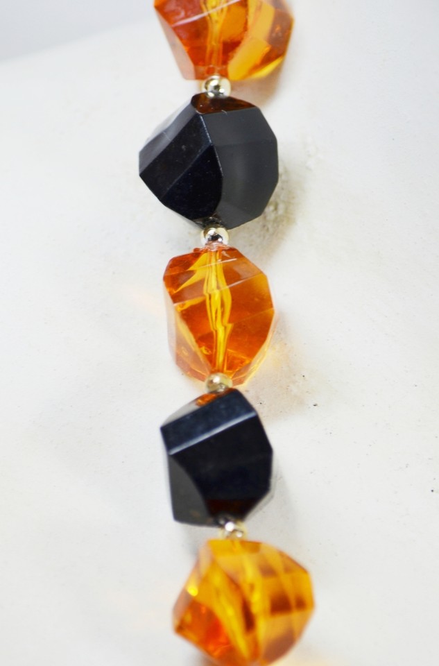 Art Deco Faux Amber Necklace Faux Onyx Lucite Faceted Sagaofluck | eBay