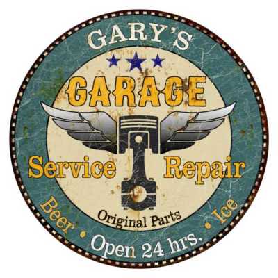GARY'S Garage Round Metal Sign Man Cave Home Wall Décor 100140027061 | eBay